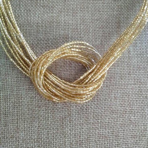 Jewelry | Nwot Gold Bugle Bead Knot Necklaceearrings | Poshmark